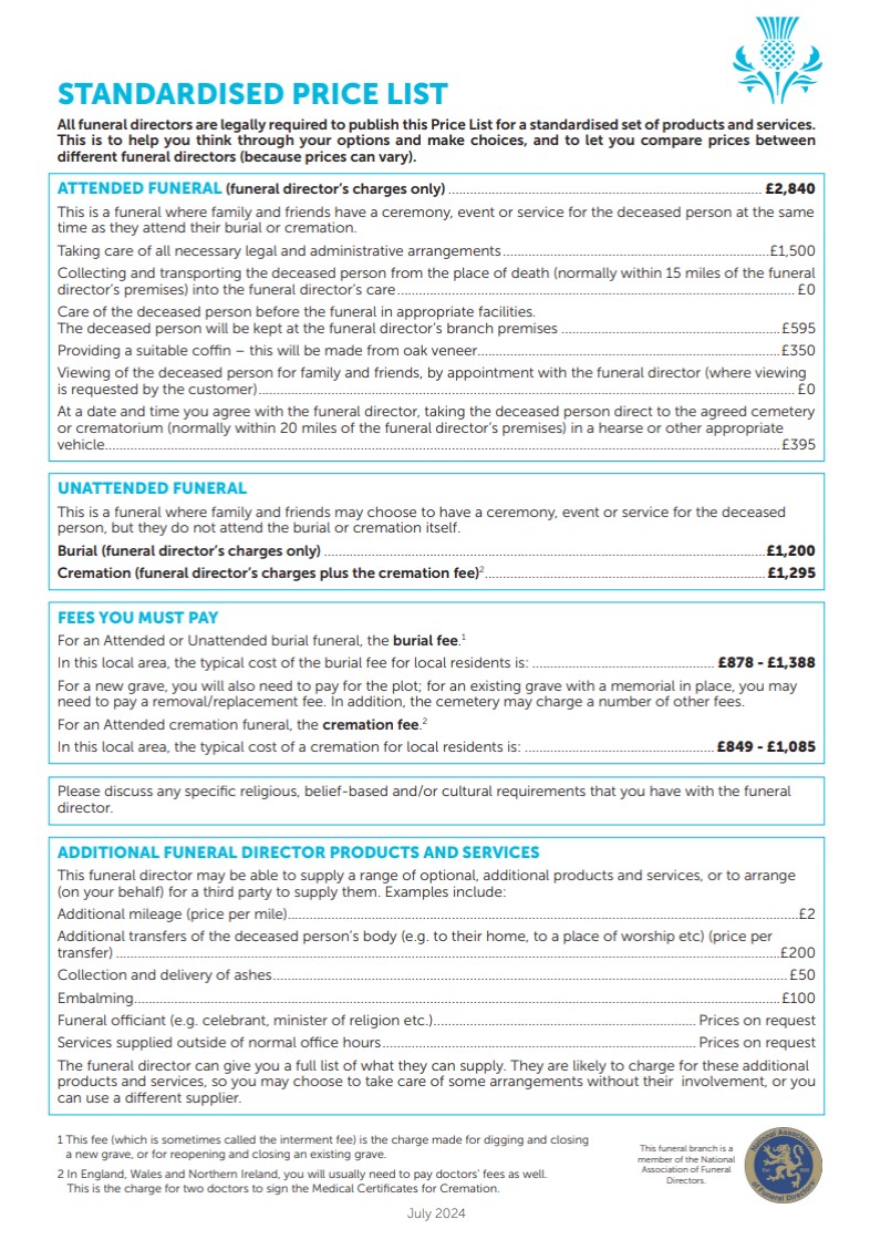 CMA Standardised Price list